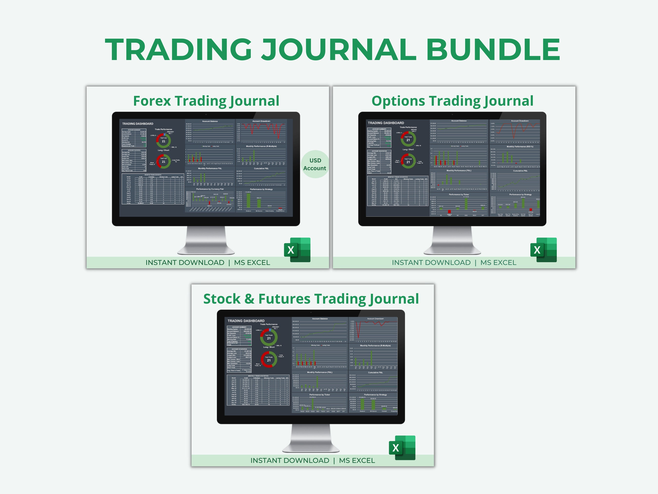 Dark Version Trading Journal BUNDLE Forex Trading Journal Stock ...