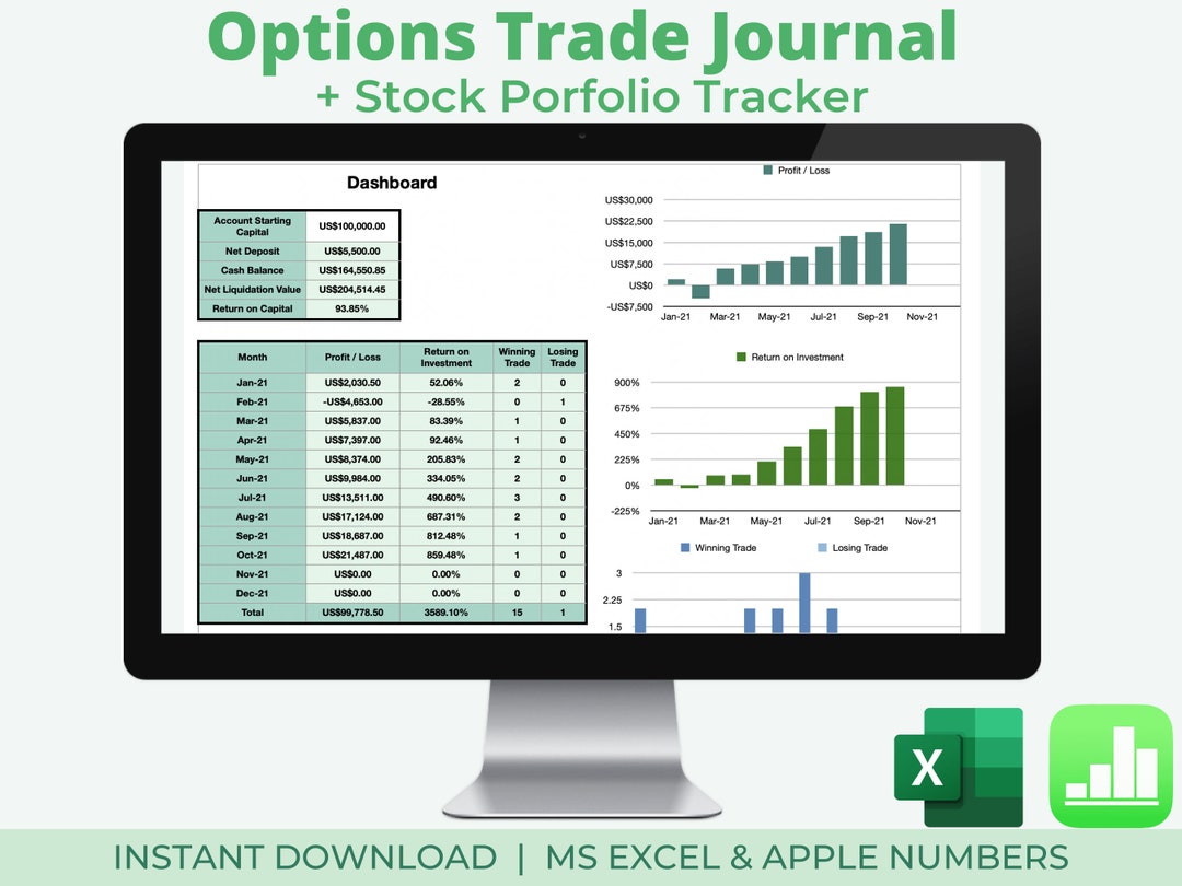 Options Trading Journal + Stocks Portfolio Tracker (excel & Numbers ...