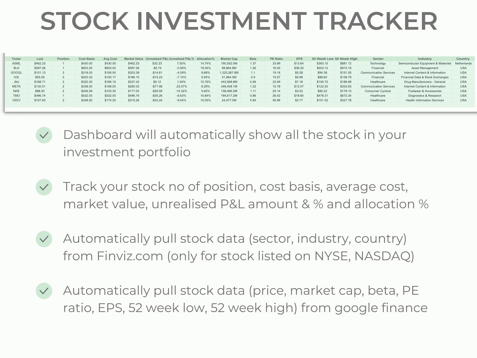 Stock Investment Portfolio Tracker | Google Sheets - Etsy