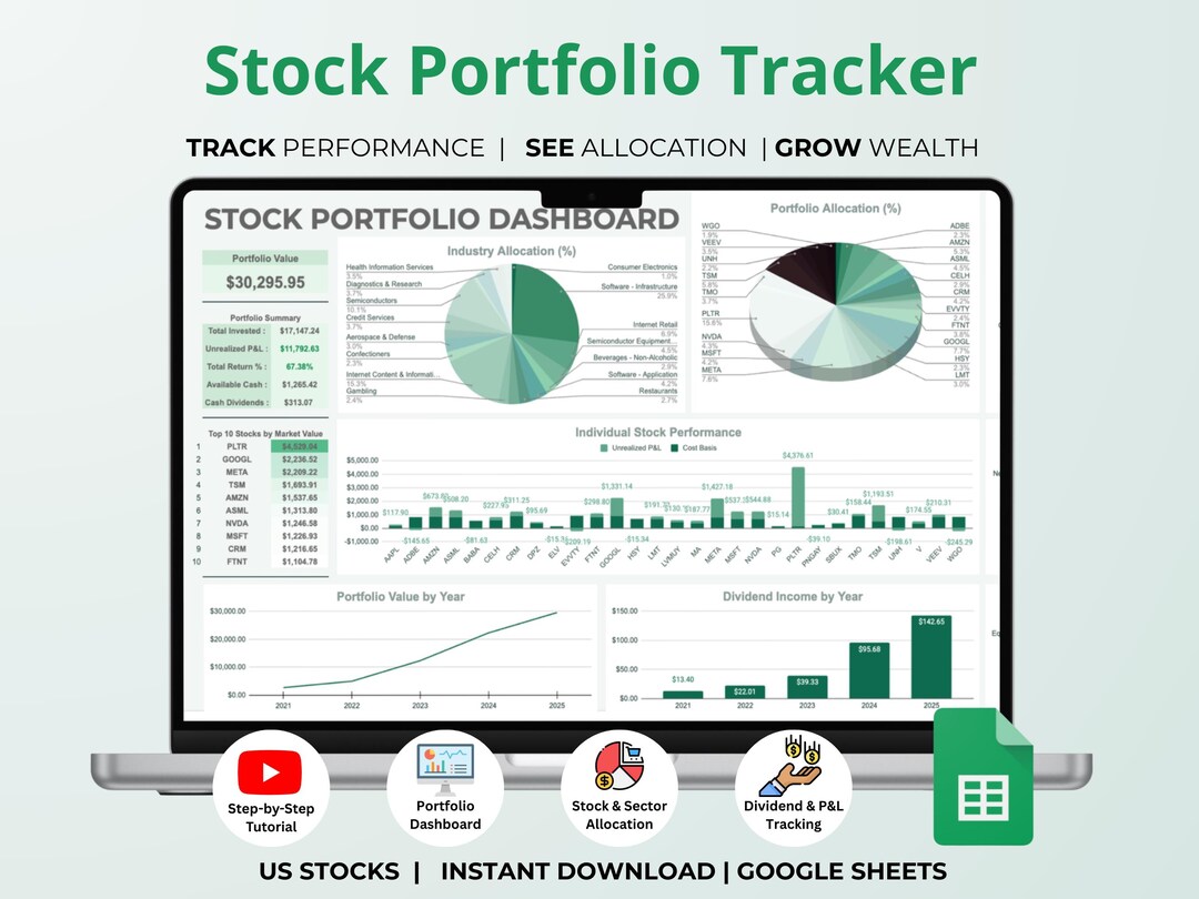 Stock Investment Portfolio Tracker | Google Sheets - Etsy