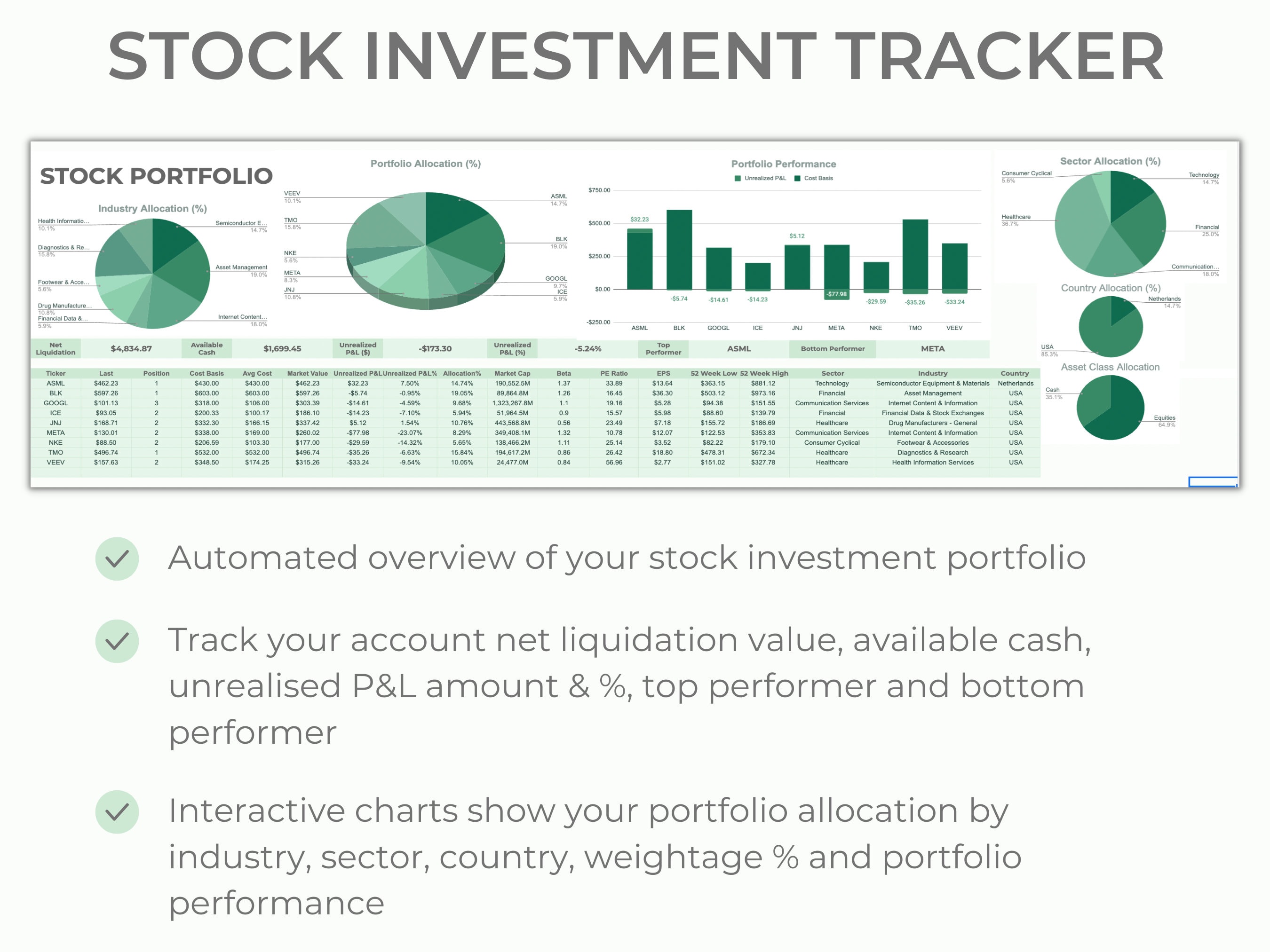 Stock Investment Portfolio Tracker | Google Sheets - Etsy