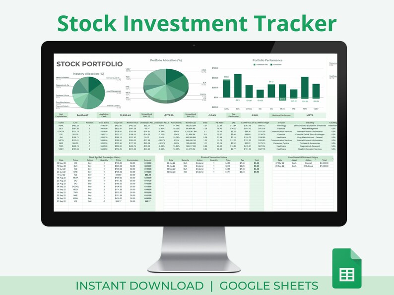 Stock Investment Portfolio Tracker Google Sheets - Etsy