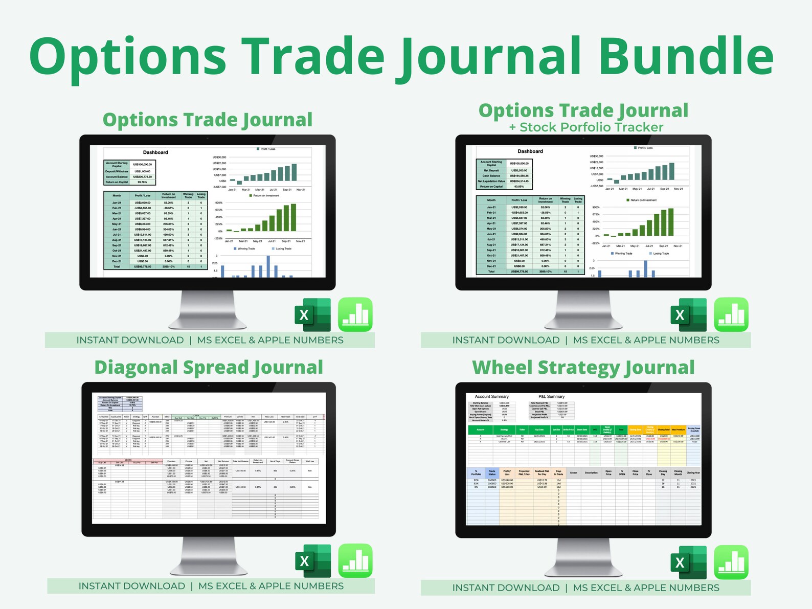 Options Trading Journal BUNDLE Excel & Numbers Spreadsheets - Etsy