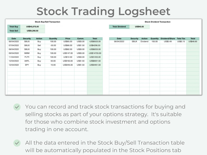 Options Trading Journal + Stocks Portfolio Tracker (excel & Numbers ...