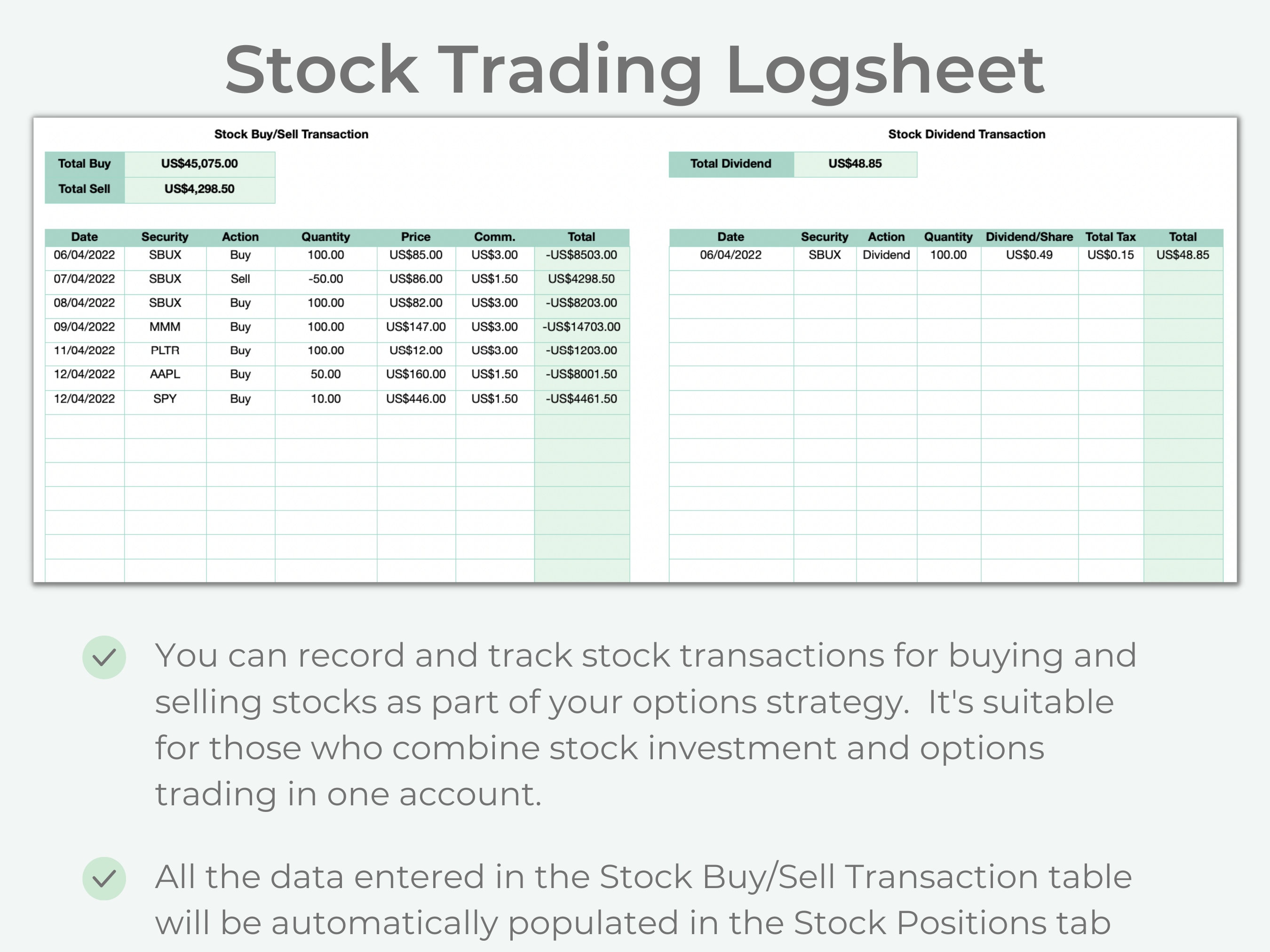 Options Trading Journal + Stocks Portfolio Tracker (excel & Numbers ...