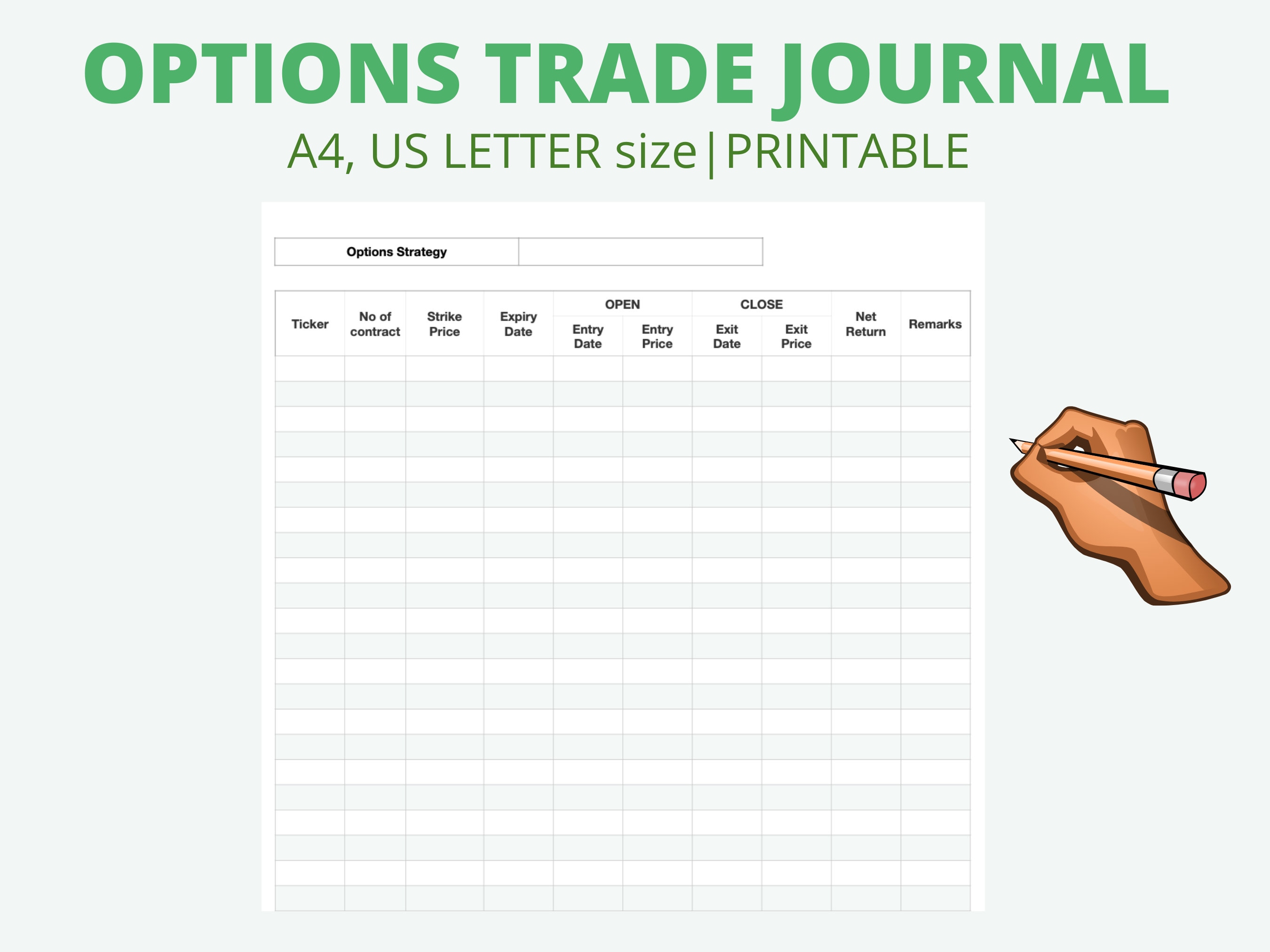 PRINTABLE Options Trade Journal | A4 Size, US Letter - Etsy