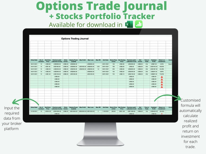 Options Trading Journal Stocks Portfolio Tracker excel / - Etsy