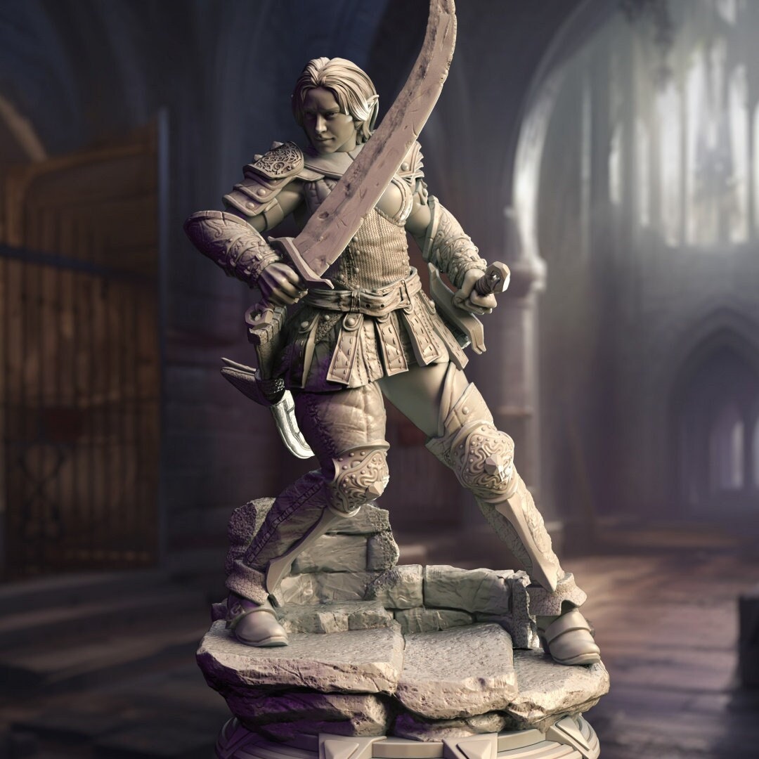 D&D Female Half Elf Fighter With Scimitar RPG Model Scarlett Shadowfoot ...