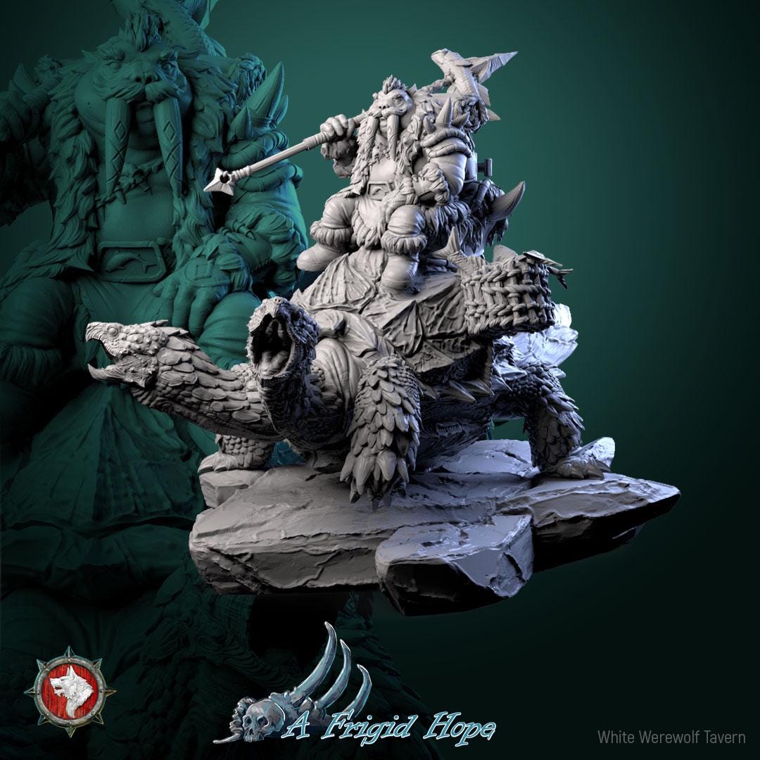 D&D Walrus Barbarian on Turtle Mount | RPG Model | Bjorik, the Glacial ...