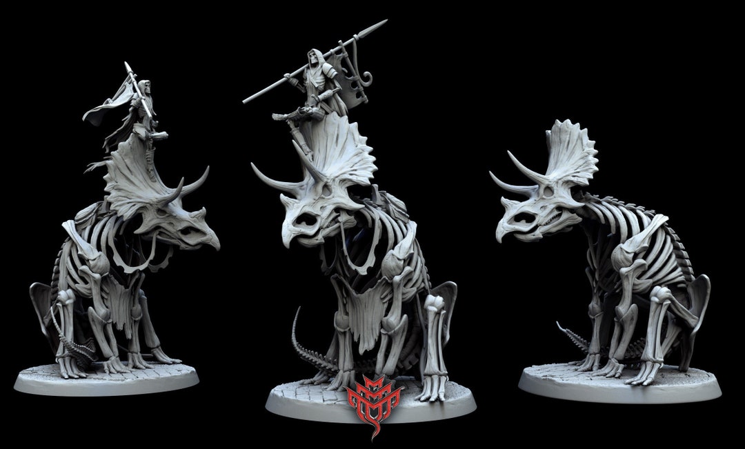 D&D Lich Necromancer on Triceratops RPG Model Skellimancer and Familiar ...