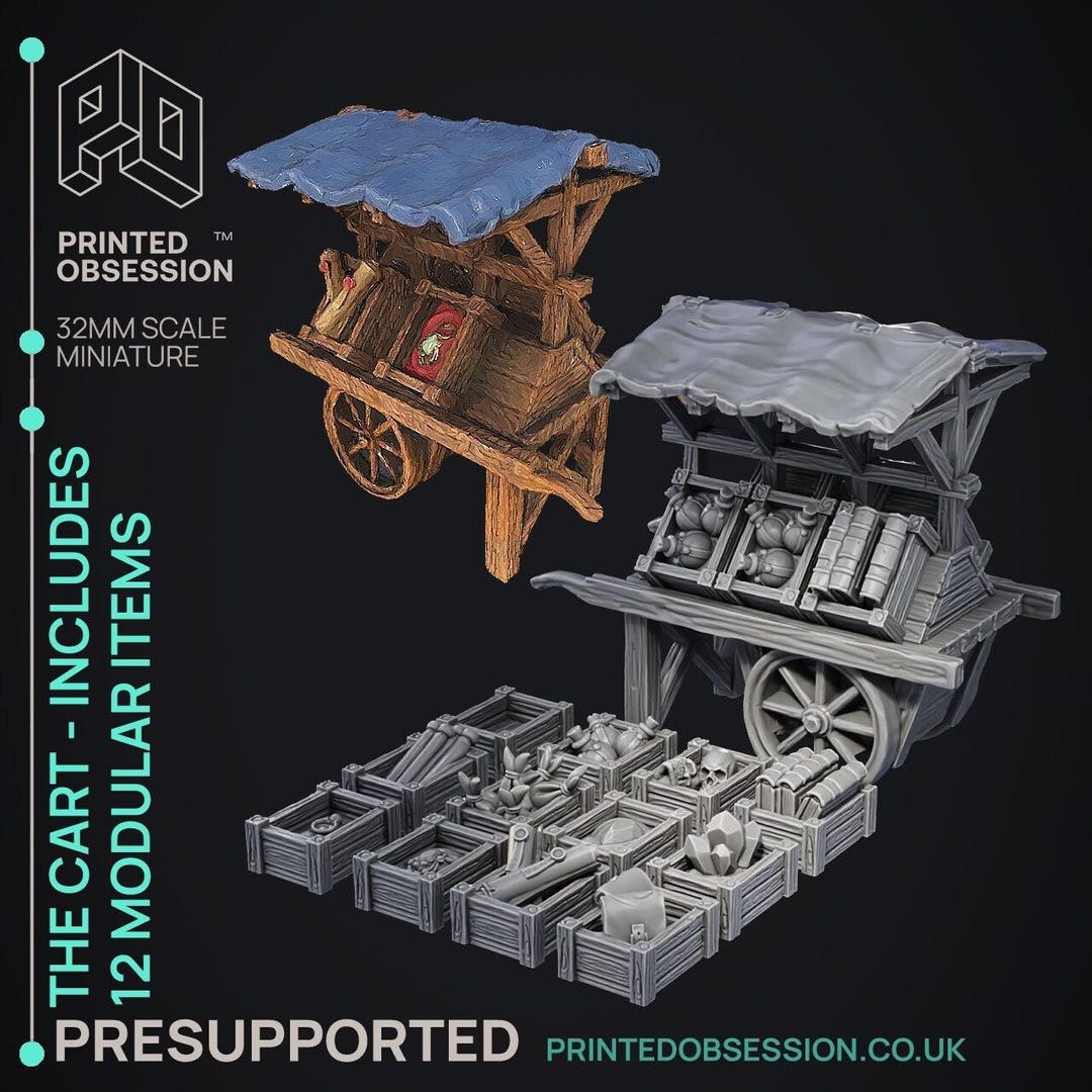 D&D Merchant Cart W/ Crates - Modular Display | RPG Model | Seller Cart ...