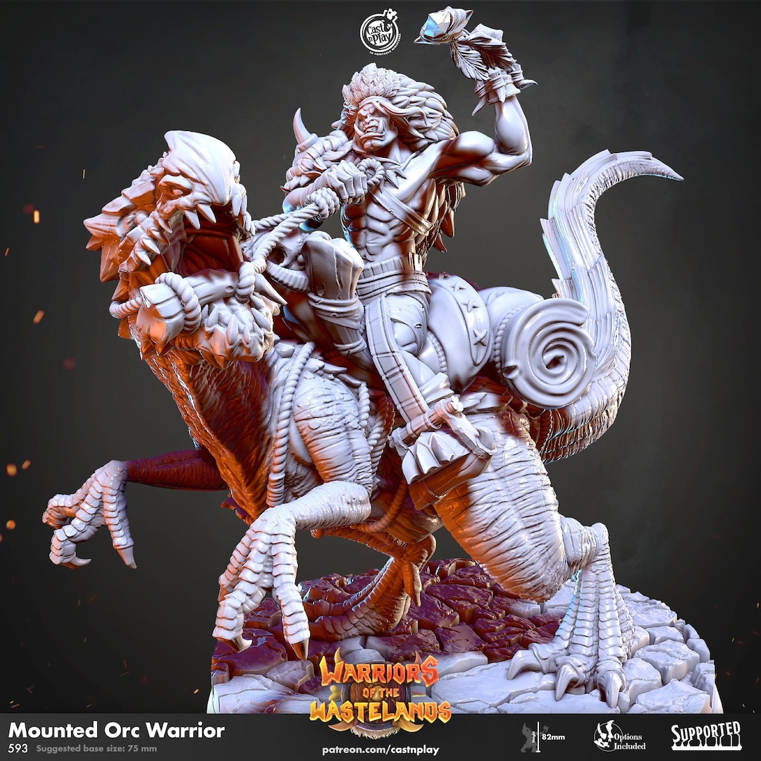 D&D Orc Barbarian on Raptor Mount RPG Model Mounted Orc - Etsy