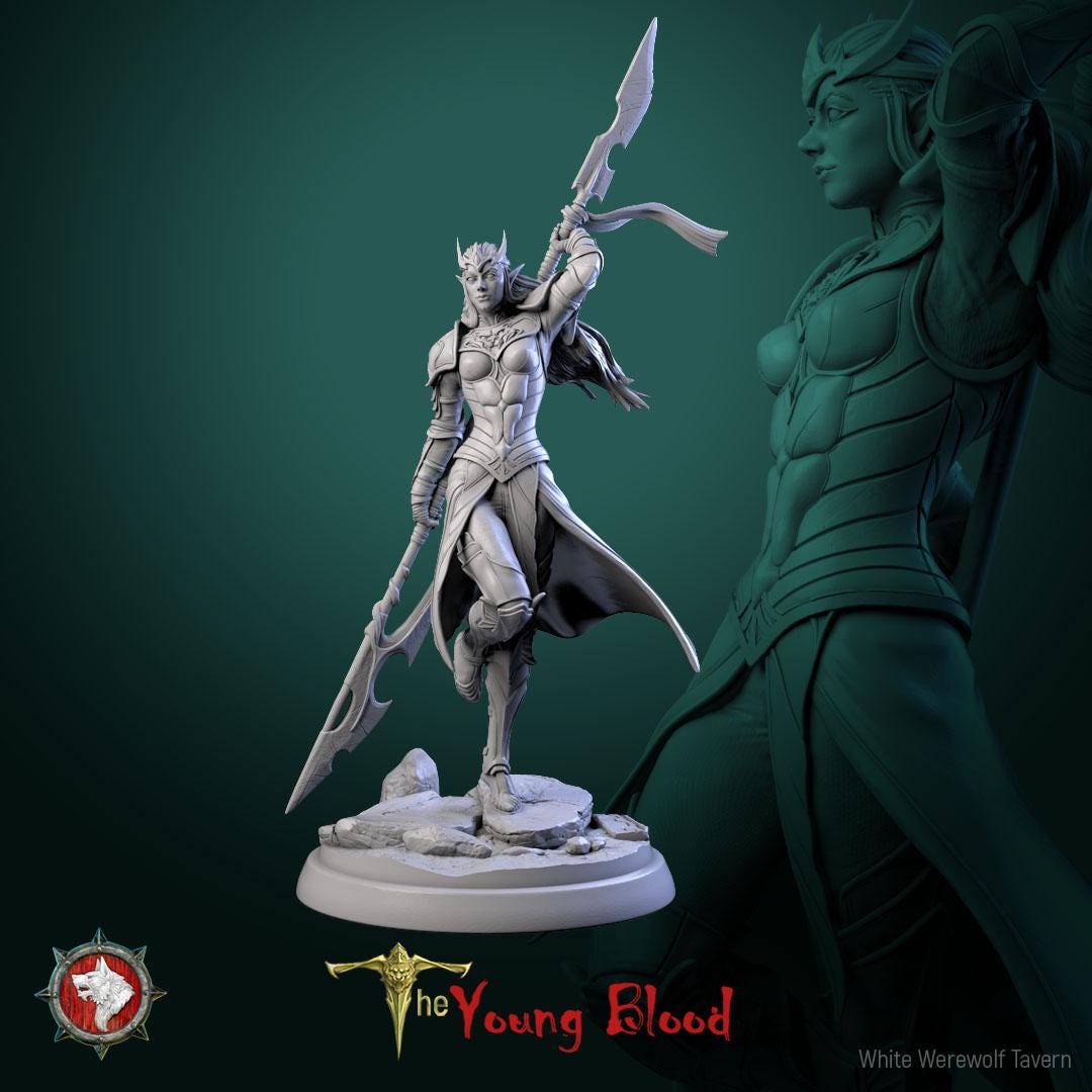 D&D Elven Female Fighter With Twin-blade Glaive | RPG Model | Elven ...