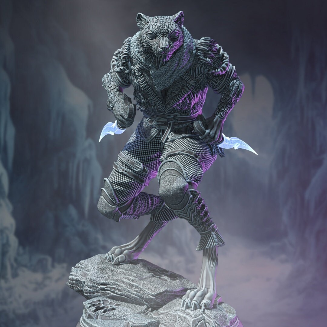 Dandd Tabaxi Rogue Assassin Rpg Model Curatio Ounce Snow Stalker By Dm Stash Etsy