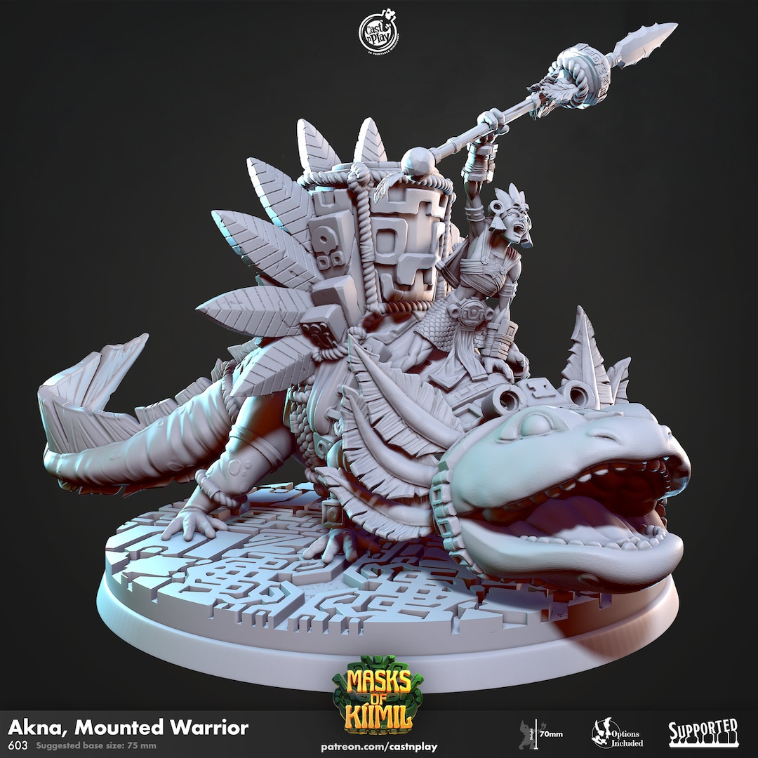 D&D Female Lancer on War Axolotl RPG Model Akna, Mounted Warrior by ...