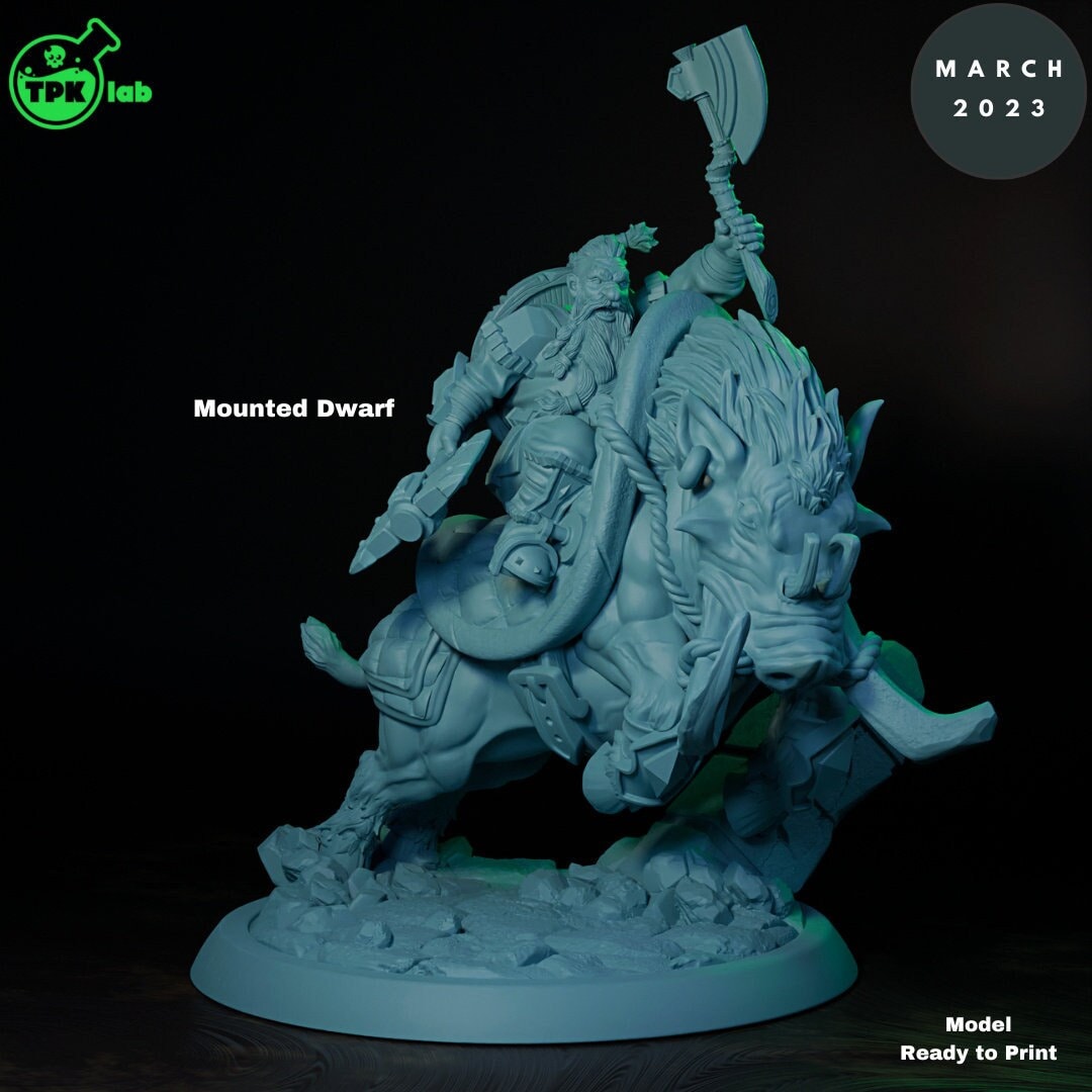 D&D Dwarf Barbarian on War Boar RPG Model Mounted Dwarf by TPK LAB - Etsy