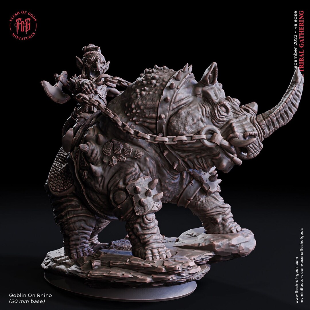 D&D Goblin Riding Rhino RPG Model Rhino Mounted Goblin by Flesh of Gods ...