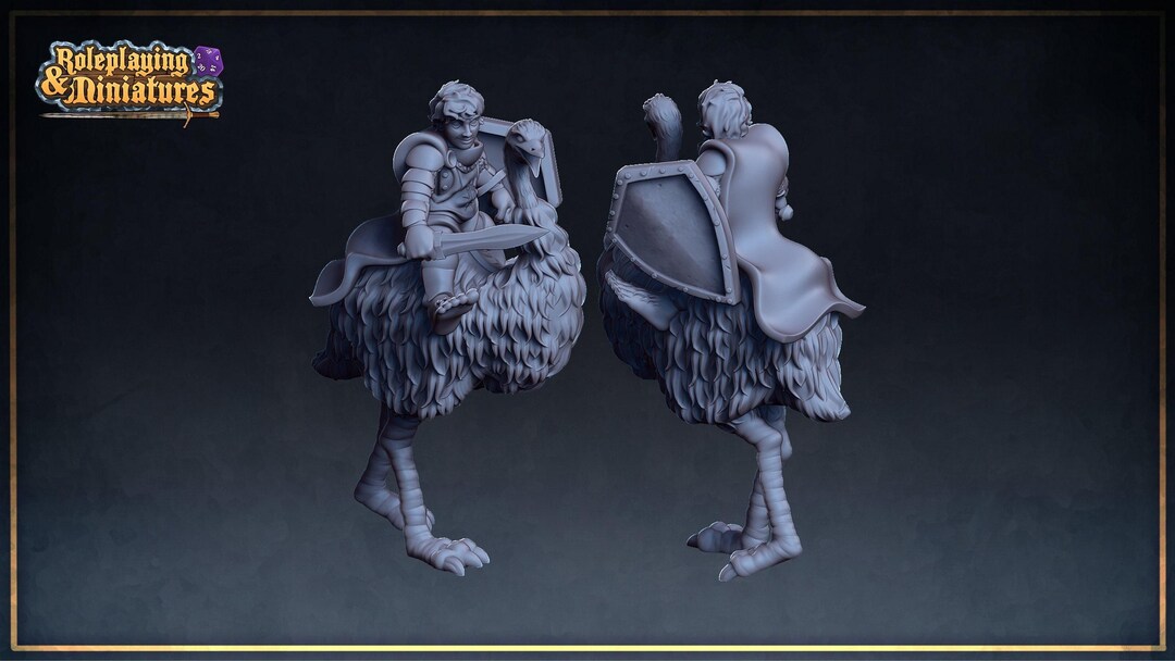 D&D Halfling Knight on Emu | RPG Model | Halfling Cavalier on Emu Mount ...