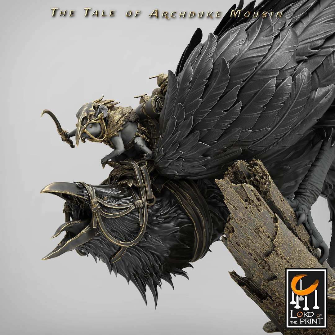 D&D Ratfolk Cavalry Rider on Crow RPG Model Armored Raven by Rescale ...