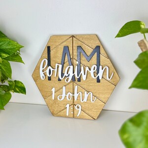 Christian Based Wooden Sign on Identity | "i AM Forgiven" | 1 John 1:9 ...