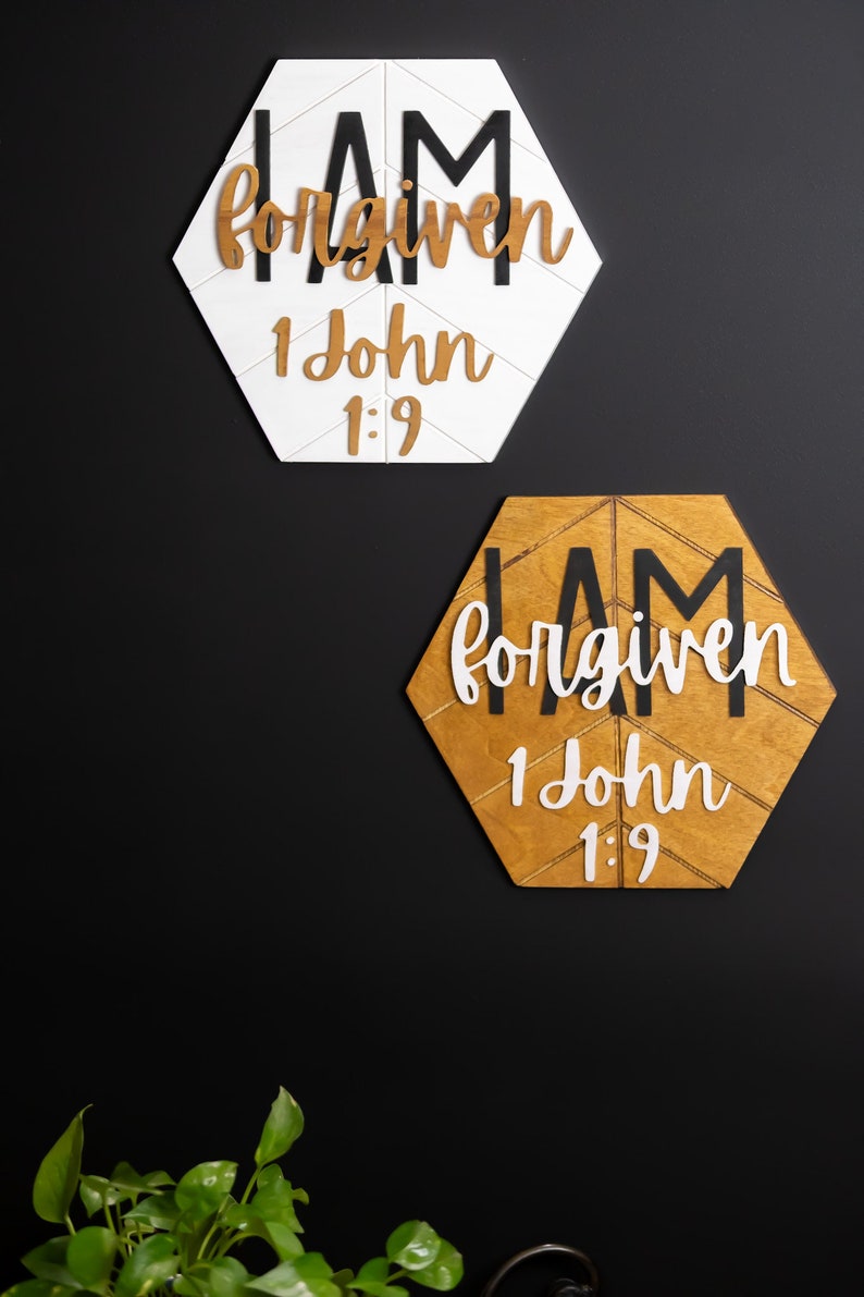 Christian Based Wooden Sign on Identity i AM Forgiven 1 John 1:9 Rustic ...