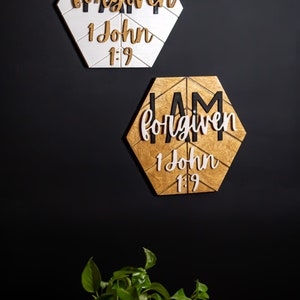 Christian Based Wooden Sign on Identity | "i AM Forgiven" | 1 John 1:9 ...