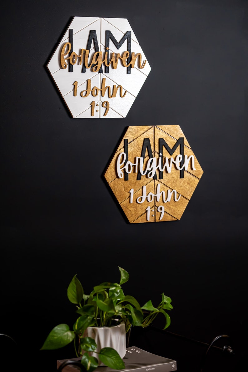 Christian Based Wooden Sign on Identity | "i AM Forgiven" | 1 John 1:9 ...