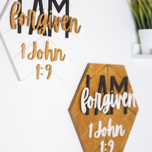 Christian Based Wooden Sign on Identity | "i AM Forgiven" | 1 John 1:9 ...