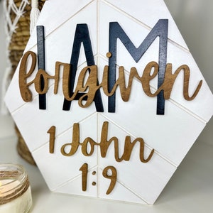 Christian Based Wooden Sign on Identity | "i AM Forgiven" | 1 John 1:9 ...