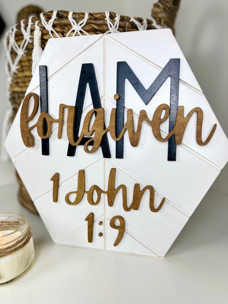 Christian Based Wooden Sign on Identity | "i AM Forgiven" | 1 John 1:9 ...