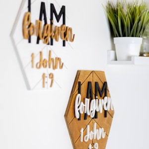 Christian Based Wooden Sign on Identity | "i AM Forgiven" | 1 John 1:9 ...