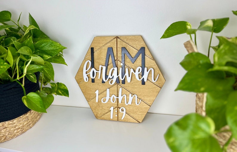 Christian Based Wooden Sign on Identity | "i AM Forgiven" | 1 John 1:9 ...