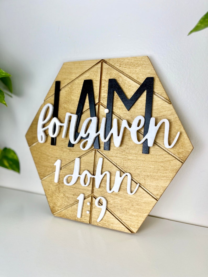 Christian Based Wooden Sign on Identity i AM Forgiven 1 John 1:9 Rustic ...
