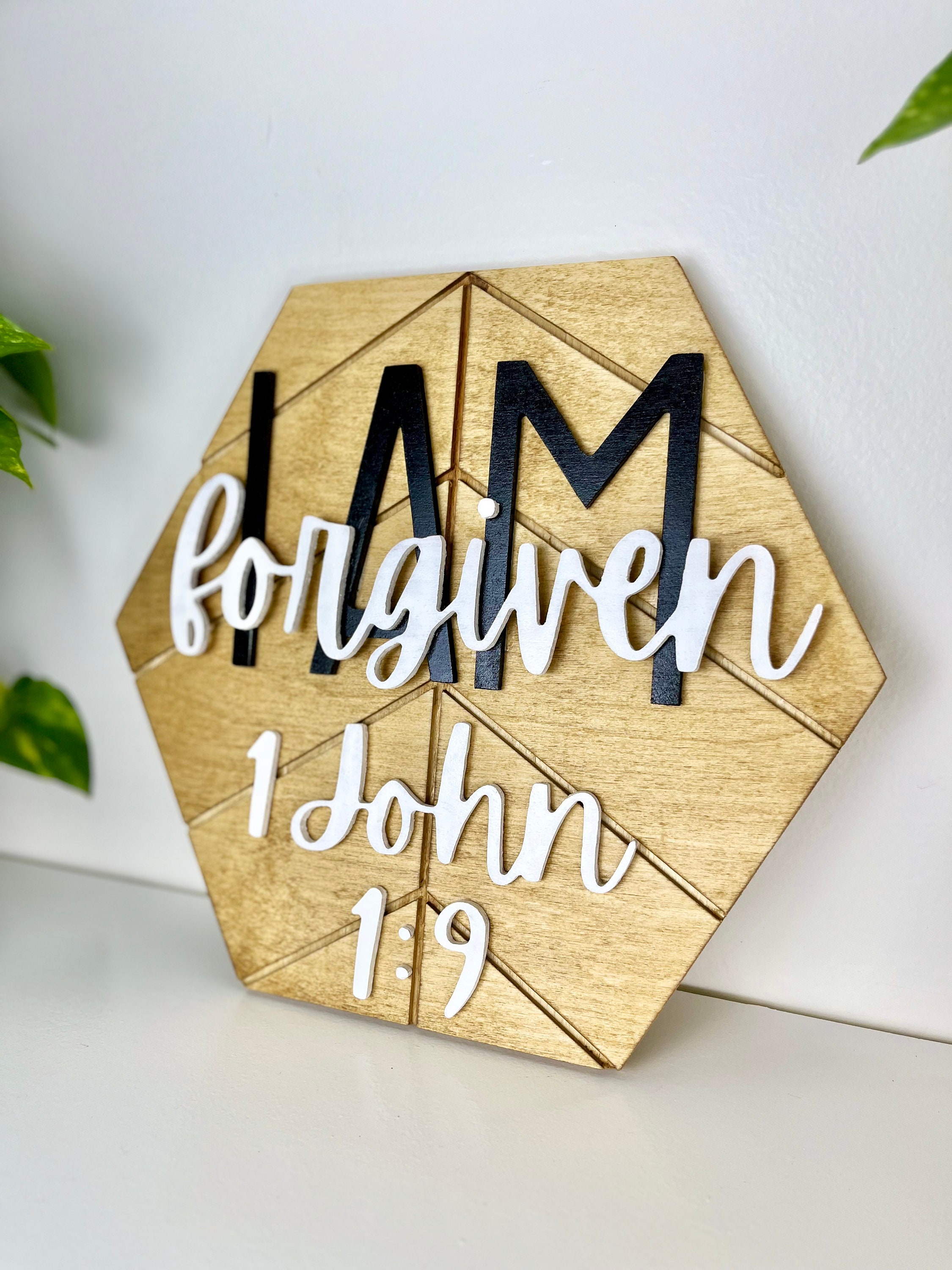 Christian Based Wooden Sign on Identity | "i AM Forgiven" | 1 John 1:9 ...