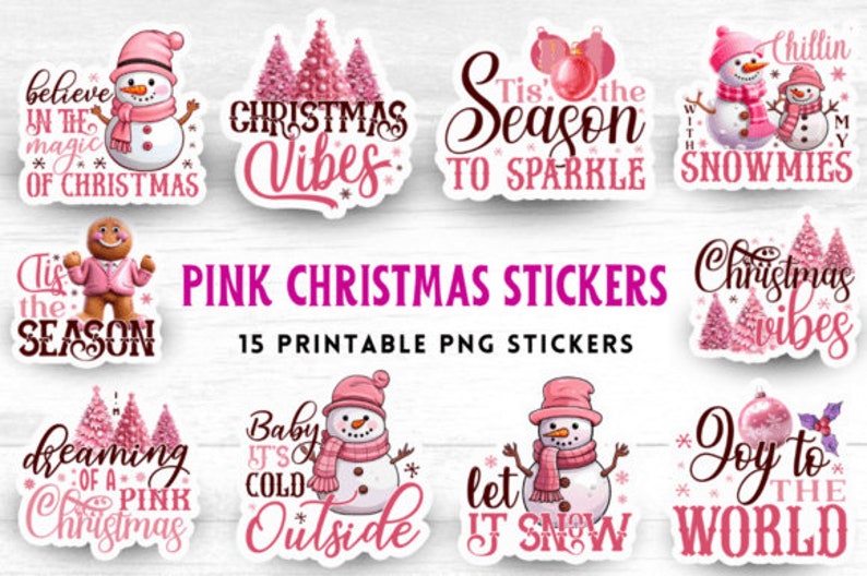 Pink Christmas Stickers Bundle, PNG File, Steckers Christmas, - Etsy