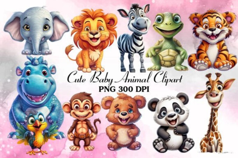 Baby Animal Safari Clipart Bundle Baby Safari Animals Wreath - Etsy