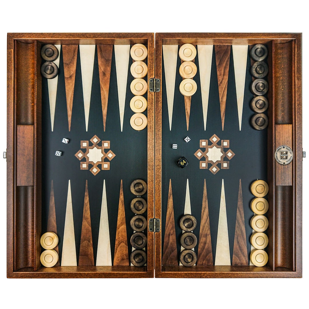 Handmade Personalized Wooden Backgammon Set in Black & Walnut, Custom ...