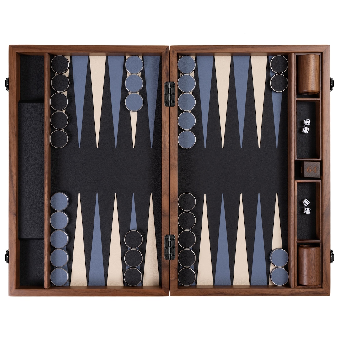 Professional Black & Blue Genuine Leather Backgammon Set, High-end ...
