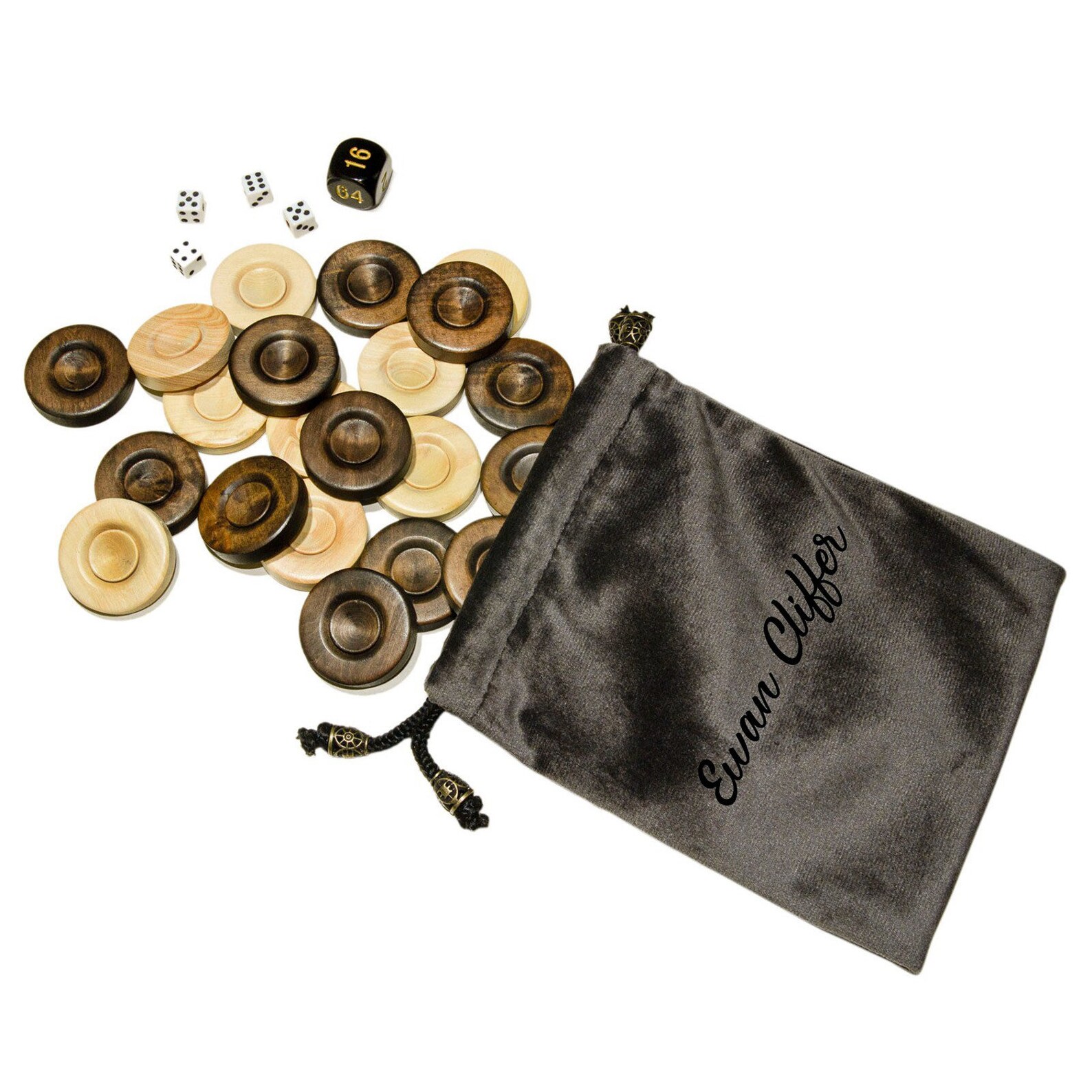 High-end Personalized Wooden Checkers Set for Backgammon, Boxwood Chips ...