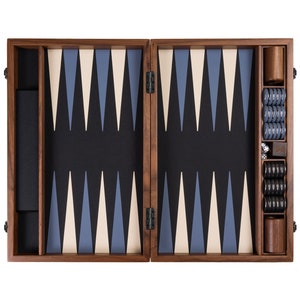 Professional Black & Blue Genuine Leather Backgammon Set, High-end ...
