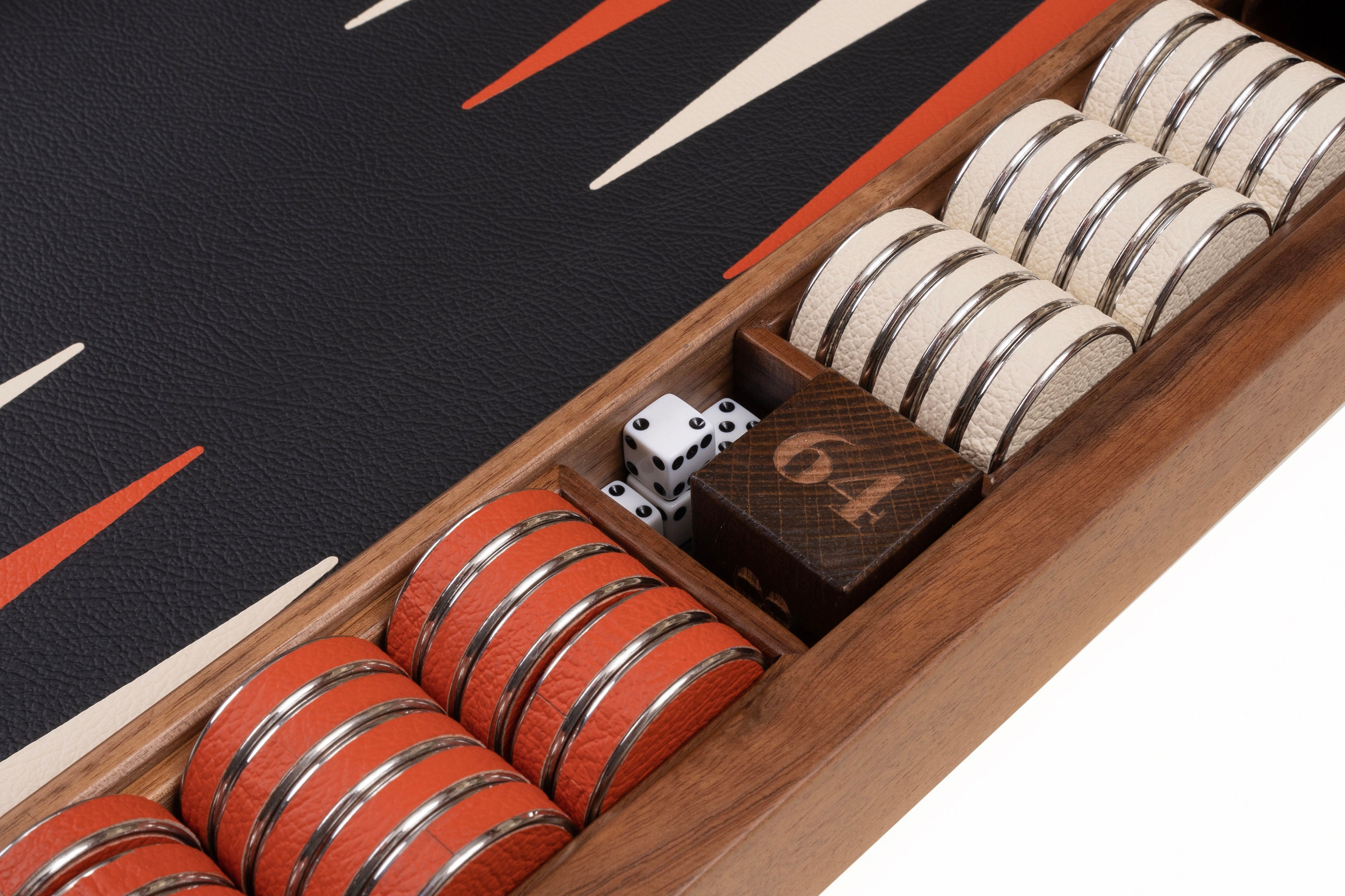 Professional Orange & Cream Genuine Leather Backgammon, High-end Handcrafted Backgammon With ...