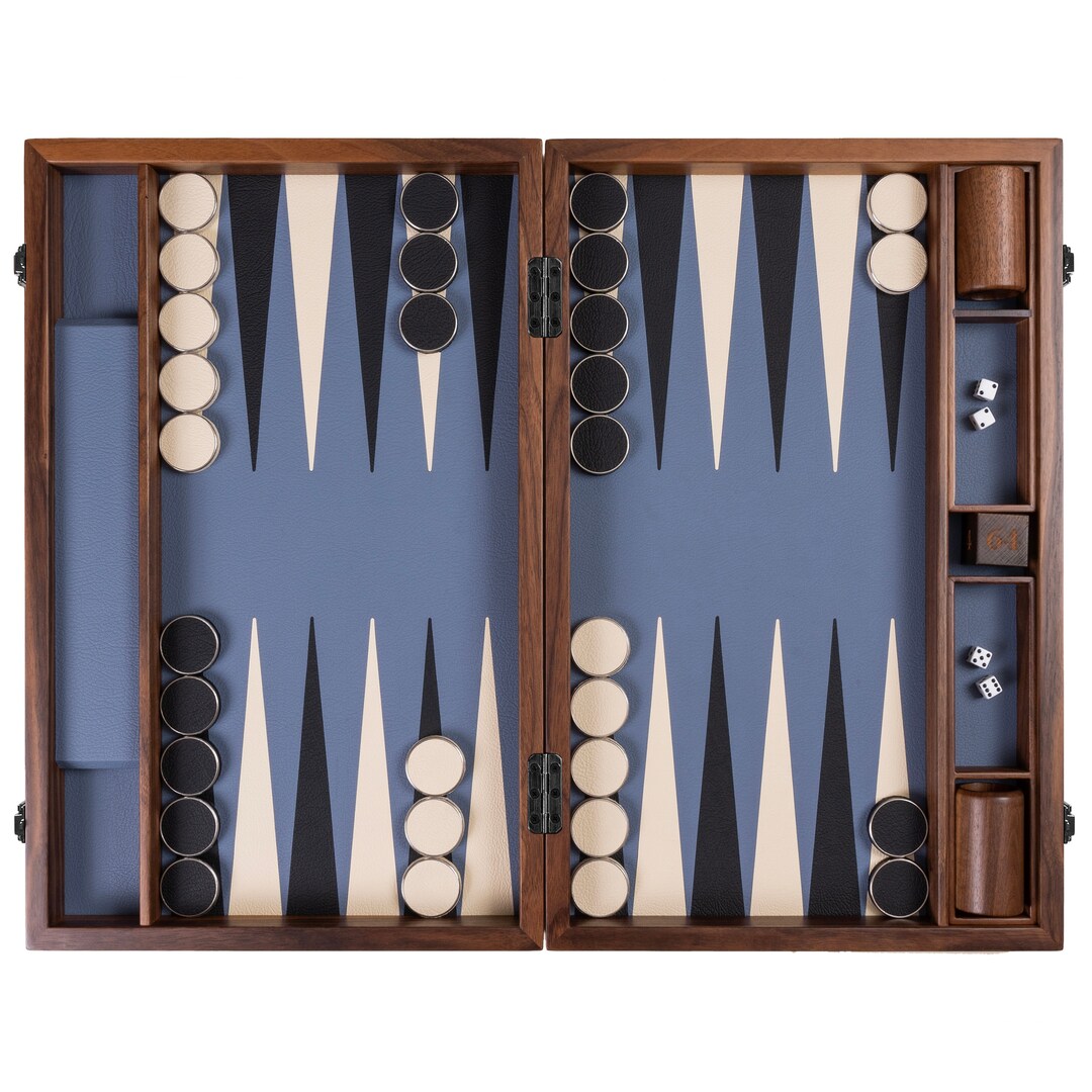 Professional Blue Genuine Leather Backgammon Set, High-end Handcrafted ...