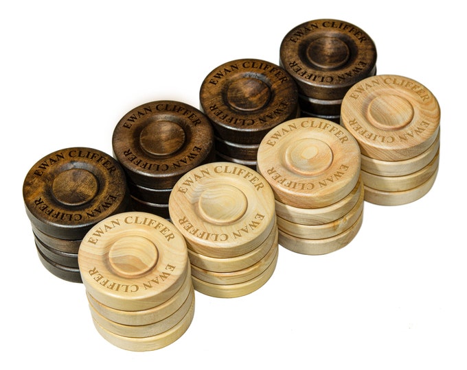 26 Pack 1.25 Wood Stacking Checkers Finished in Clear and Walnut ...