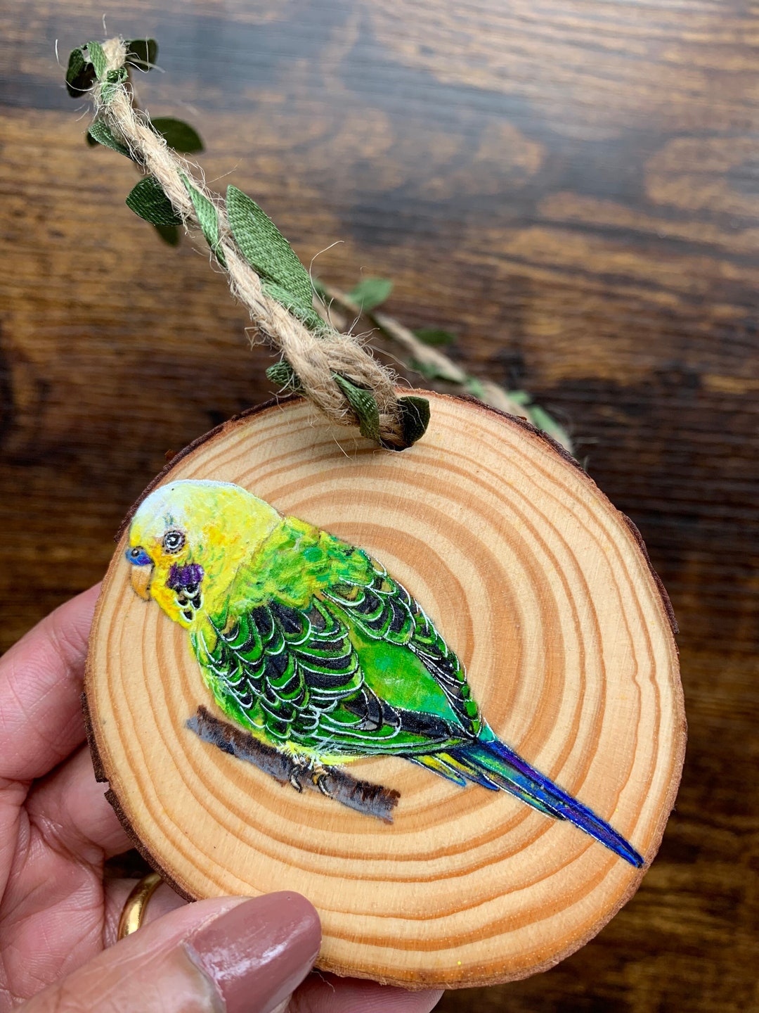 Hand Painted Parakeet Wood Slice Ornament, Bird Lover Gift - Etsy