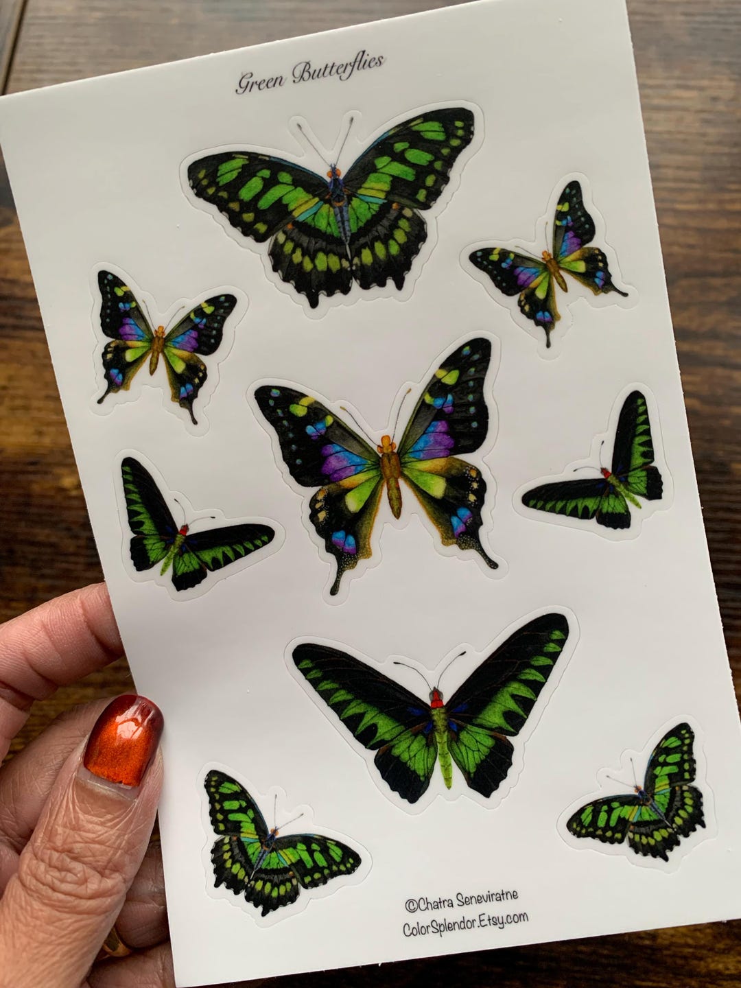 Green Butterfly Sticker Sheet: Watercolor Butterfly Stickers for ...