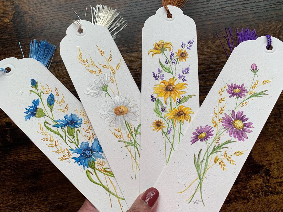 Bookmarks, Hand Painted Wild Flowers Bookmarks, Watercolor Bookmarks ...