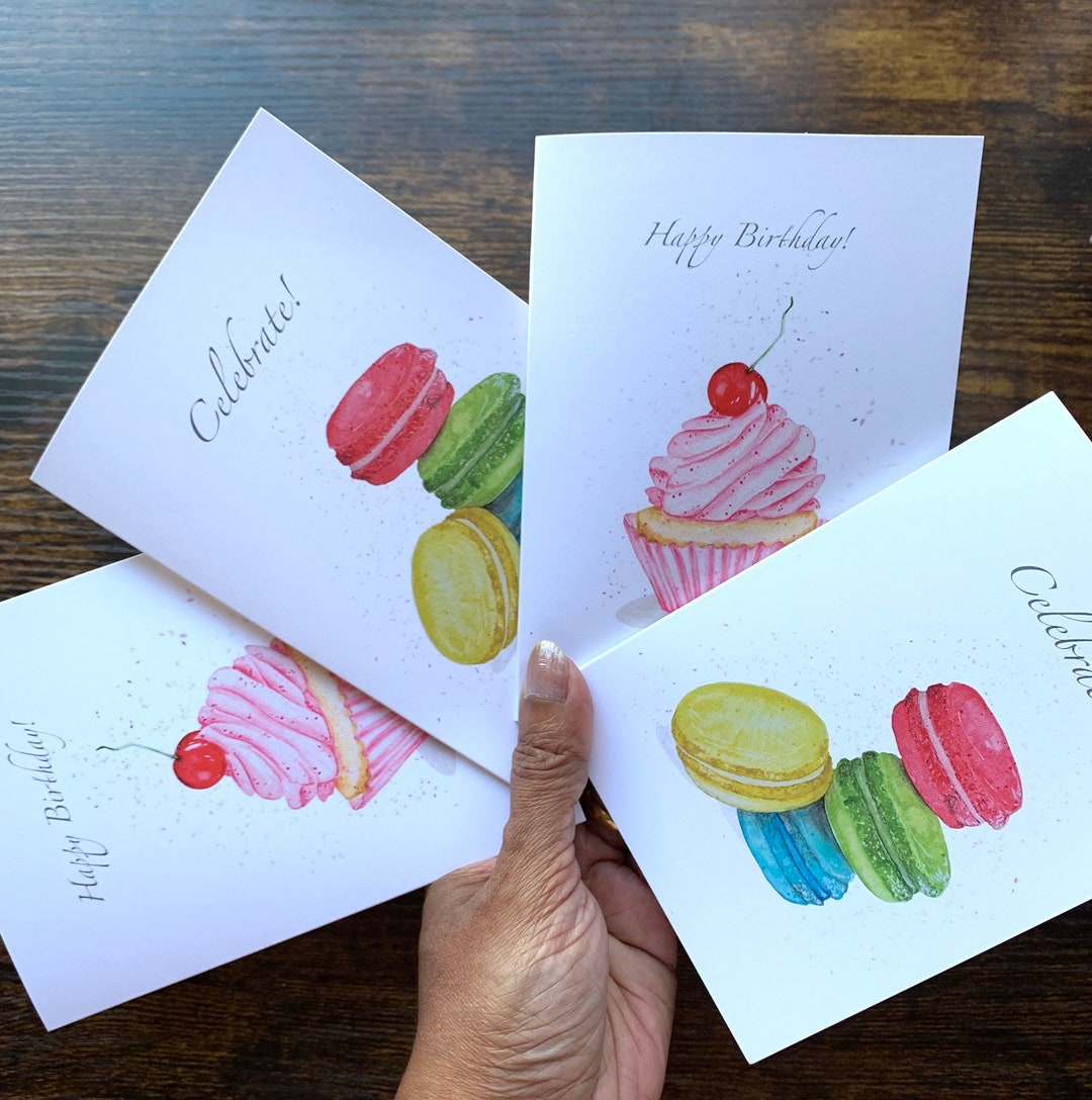 Birthday Cards, Birthday Card Set, Cupcake Cards, Macaroons Cards ...