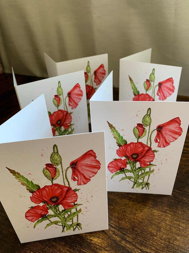 Red Poppy Notecards: Flower Blank Cards on Recycled Paper - Etsy