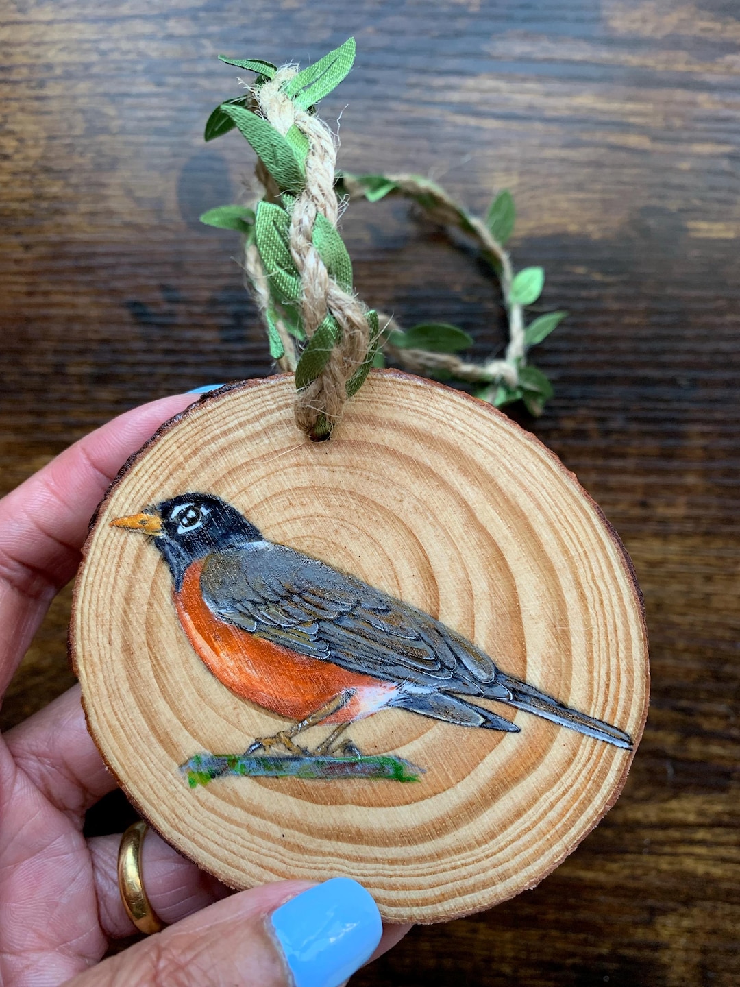 American Robin, American Robin Painting on a Wood Slice, American Robin ...