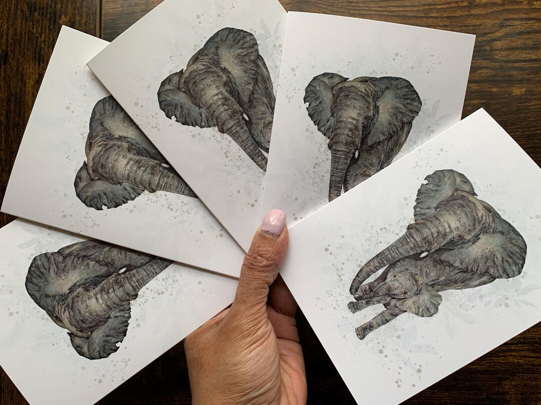 Elephant Note Cards: Mother & Baby Blank Cards on Recycled Paper. - Etsy